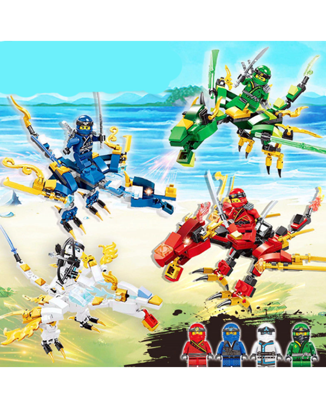 4 PCS Ninjago Dragon Building Blocks Figures